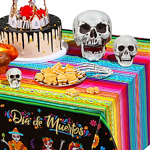 3 Pieces Day of The Dead Tablecloth Dia De Los Muertos Table Cover Halloween Sugar Skull Floral Table Cover Mexican Fiesta Plastic Tablecloth for Halloween Mexican Fiesta Party Supplies, 54 x 108 Inch