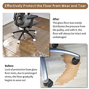 [Tempered Glass] 36" x 46" Glass Chair Mat, Heavy Duty Hard Tempered Glass Mat with Round Corner and Polished Edge, Transparent Glass Office Chair Mat for Office and Home Hard Floor or Carpeted