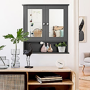 DORTALA Mirrored Bathroom Cabinet, Wall Mounted Medicine Cabinet w/Double Mirror Doors & Adjustable Shelf, Multipurpose Storage Cabinet Home Organizer, Grey