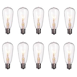 ‎10 Pack Edison Light Bulbs Replacement, 7-Watt C9/E17 Intermediate Screw Base ST40 Clear Glass Light Bulbs, ST40 Vintage Replacement Light Bulbs for Indoor Outdoor Patio String Lights