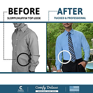 Adjustable Shirt Garters with Locking, Non-Slip Clips (2-Pairs) For Men And Women By Comfy Deluxe - Elastic Shirt Stays With Clip, Easy To Wear & Keep Shirts Tucked In, For All Types Of Shirts