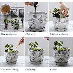 Greenaholics Owl Planters Ceramic Animal Plant Pots- 6.1 Inch White Succulents Aloe Planter Indoor Large Animal Flower Pots with Attached Tray and Drainage Hole for Cactus Snake Plant Decorative Gifts