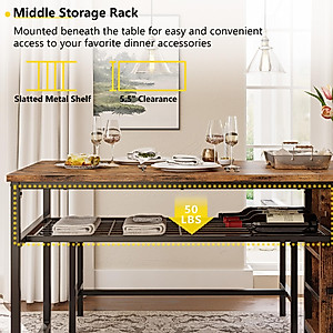 IRONCK 3-Piece Dining Table Set for 4, 47inch Kitchen Table with 2 Benches, Wine Rack and Glass Holder, Space-Saving Dinette for Dining Room, Apartment, Vintage Brown