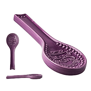 Decorative, Rustic Spoon Rest for Kitchen Countertop – Modern Farmhouse Spoon Holder for Stove in Lovely Purple Color, made w/Chip-free Ceramic – Dishwasher Safe Utensil Rest