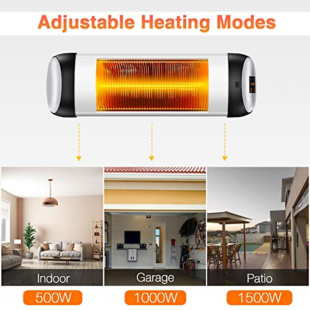 Outdoor Patio Heater, Trustech Infrared Heater with1500W, Remote Control and Timer, Indoor/Outdoor Heater with Overheat Shut Off Protection, Quiet Operation for Patio Use, Backyard,Garage,Wall Mount