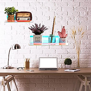 8 Pcs Rainbow Iridescent Acrylic Floating Shelves 4 Sizes Holographic Wall Mounted Kids Shelves Nail Polish Rack Acrylic Bathroom Shelf Rainbow Wall Shelf Book Display Shelves for Bedroom Living Room