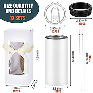 Meanplan 12 Pack Sublimation Skinny Can Cooler 12 oz White Sublimation Can Holder Blanks Insulated Stainless Steel Sublimation Drink Tumbler Holder with Gift Boxed Straws for Valentines(Tall Style)