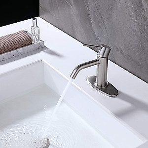 Brushed Nickel Single Hole Bathroom Faucets Single Handle, JXMMP Brushed Bathroom Vanity Sink Faucet with Pop Up Drain Assembly and 6 inch Deck Plate