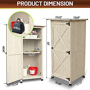 FTCBNet Outdoor Storage Cabinet Wooden Garden Tool Cabinet Shed Sloping Waterproof Galvanized Sheet Roof with 2 Shelves for Deck, Patio, Garden and Yard (Gray)