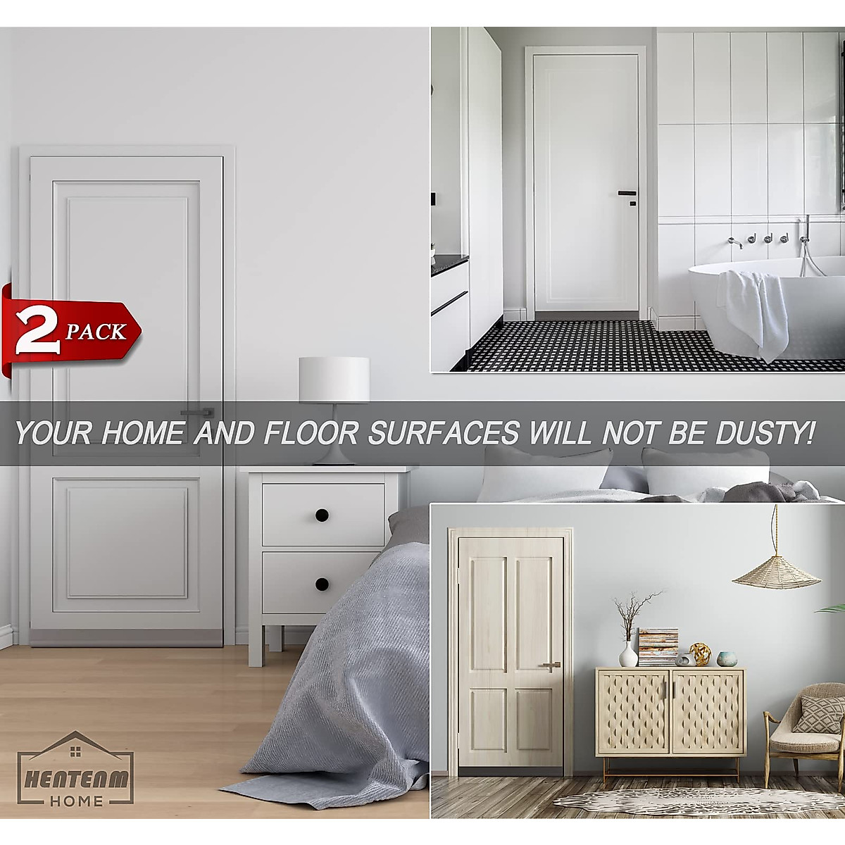 Door Draft Stopper 2 Pack,36" Door Draft Blocker,Draft Stopper for Bottom of Door,Front Door Draft Stopper Weather Stripping,Door Sweep Soundproof,Under Door Draft Stopper Grey