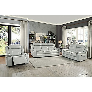 Homelegance Darwan 65" Leather Gel Double Reclining Loveseat, Light Gray