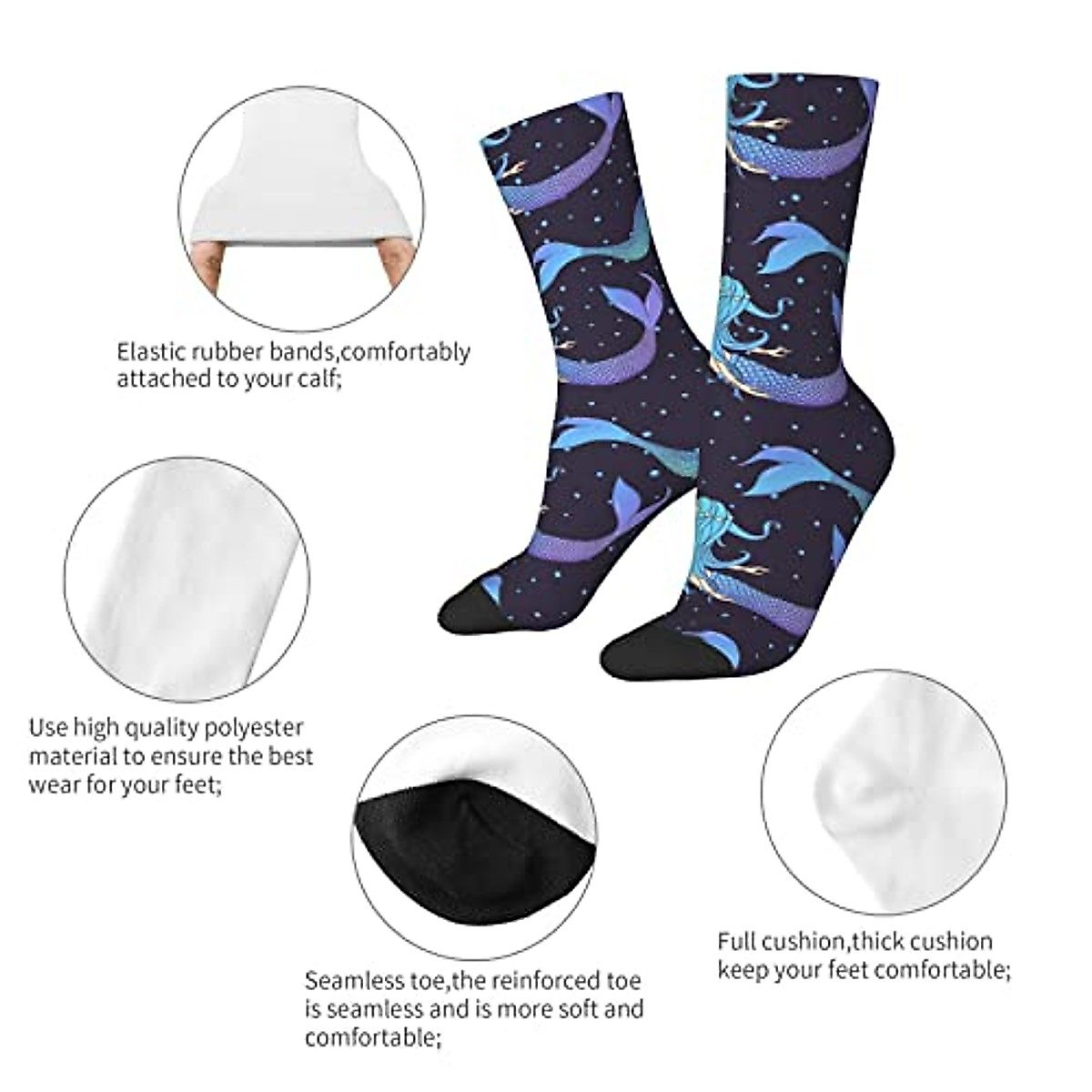 SWEET TANG Running Calf Socks Compatible with Beautiful Mermaids Underwater Dress Socks, Funny Outdoor Football Socks Workout Hiking Walking Socks for Men Women