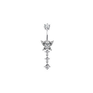 Musegetes Sterling Silver Belly Button Rings, Real 925 Sterling Silver, Butterfly CZ Belly Rings, 14G Navel Piercing Rings, High Polished Smooth Surface, Sterling Silver, cubic zirconia