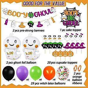 Halloween Gender Reveal Decorations Boo-y or Ghoul Banner Cake Cupcake Topper Ghost Balloon Pumpkin Witch Hat Theme for Kids Boy Girl Halloween Baby Shower Party Supplies