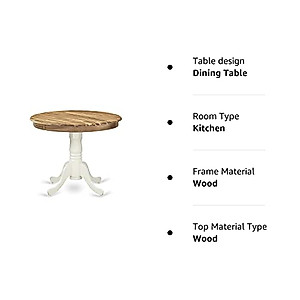 East West Furniture AMT-NLW-TP Antique Dining Round Wooden Table Top with Pedestal Base, 36x36 Inch, Oak & Black