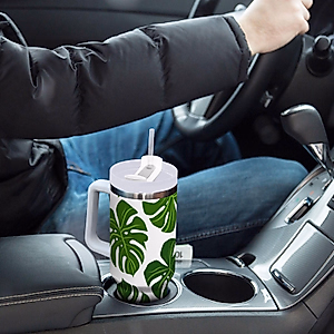 40 oz Green Monstera Leaf Insulated Tumbler with Handle, Stainless Steel Vacuum Water Bottles with Lid and Straw for Water, Iced Tea or Coffee