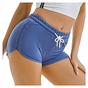 Bblulu Womens Mid Rise Yoga Shorts Comfy Drawstring Biker Shorts Comfy Lounge Active Workout Running Pants with Pockets