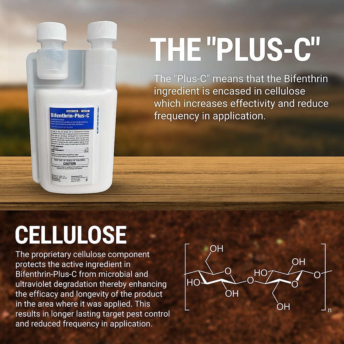 Bifenthrin-Plus-C Insecticide (16 oz) - Roach Killer Indoor Infestation, Termite Treatment, Ant Control & Wasp Spray - Home Defense Pest Control, Residential, Commercial, and Industrial Use