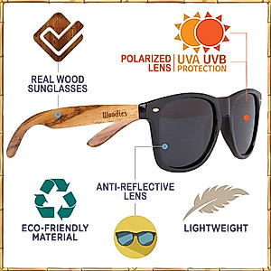 Woodies Zebra Wood Classic Black Sunglasses for Men and Women | Dark Polarized Lenses | 100% UVA/UVB Protection
