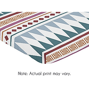 Sweet Jojo Designs Aztec Boho Chic Girl Fitted Mini Crib Sheet Baby Nursery for Portable Crib Pack and Play - Yellow Blue Gold Mauve Burgundy Purple Pink Modern Bohemian Southwestern Rustic Geometric