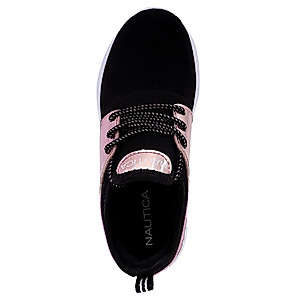 Nautica Youth Girls Athletic Fashion Lace Up Tennis Sneakers-Kappil Metallic-Pink Metallic Black Size-2