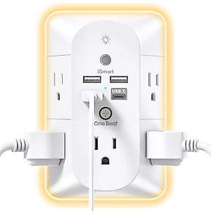 Outlet Extender with Night Light, Surge Protector, Power Strip, 5 Outlet Splitter (3 Side) and 4 USB Charger(1 USB C), USB Wall Charger, Multi Plug Outlets for Home, Office, Dorm Room Essentials