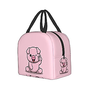 Cute Pig Is Sitting With Two Finger Lunch Box Reusable Lunch Bag for Travel Picnic Shopping work Food Container for Women Men Adults
