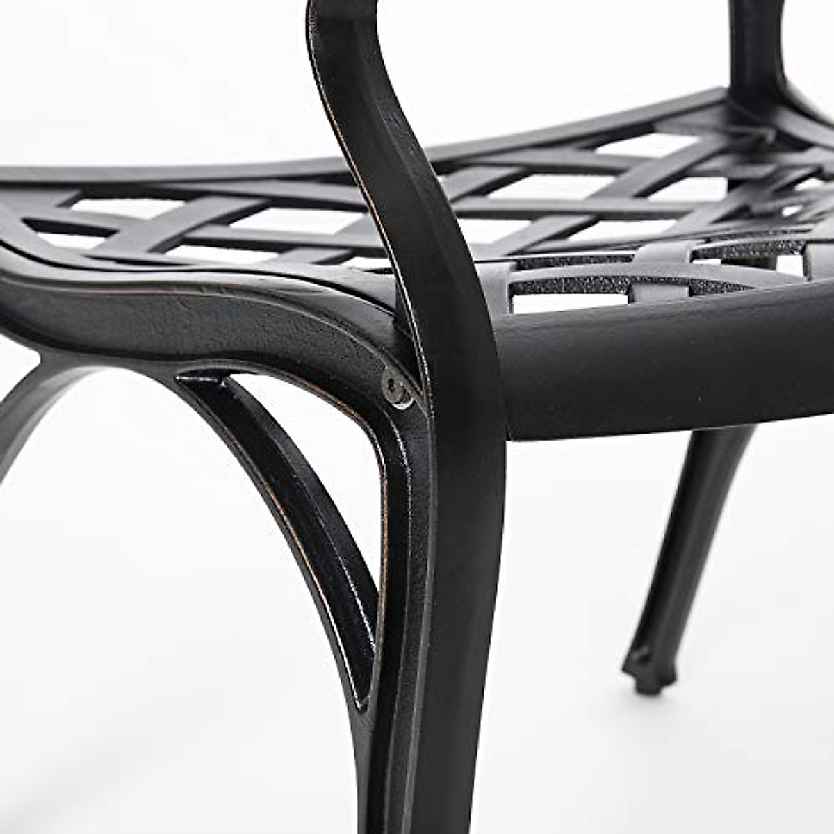 Nuu Garden Cast Aluminum Patio Dining Chairs with Armrests for Indoor Outdoor Bistro Chairs for Balcony, Backyard, Garden, Black with Gold-Painted Edge