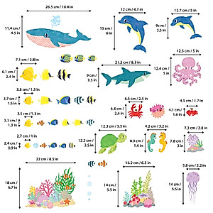 DECOWALL BA-2014s Under The Sea Turtle Wall Stickers Decals Ocean Fish for Bathroom Bedroom Nursery Living Room Home Decor Decoration Kids sea Animals Seaweed Peel and Stick Water boy Baby Shark