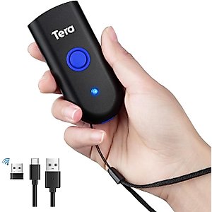 Tera Mini 1D Barcode Scanner: Pocket Waterproof Wireless Laser Scanner 3 in 1 Compatible with Bluetooth USB Wired Portable Bar Code Reader for Supermarket Logistics Work with iOS Windows Android 1100L