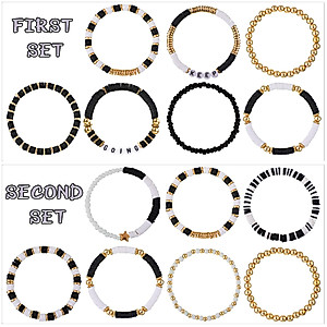 Capoda 28 Pcs Surfer Heishi Clay Bead Bracelet for Women Bohemian Bracelet Set Handmade Friendship Bracelet New Year Jewelry Gift(Stylish)