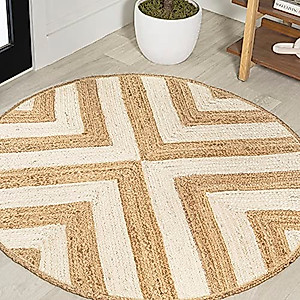 JONATHAN Y RNF111A-6R Piper Two-Tone Chevron Round Jute Indoor Area-Rug, Cottage, Modern, Vintage Easy-Washing,Bedroom,Kitchen,Living Room,Non Shedding, Black/Natural, 6' Round