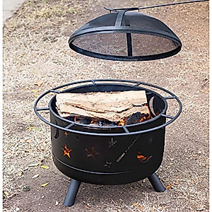 BIRDROCK HOME 30" Round Patio Fire Pit with Cover - Stars & Moon Pattern - 30 - Outdoor Backyard Lawn Garden - Light Weight Metal Fire Ring - 4 Roasting Sticks - Lid Lift Tool and Fire Poker