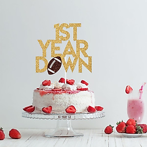 Jenrtvis Happy 1st Birthday Cake Topper, Football Fans 1st Year Down Birthday Cake Decorations, Glittery Sports Themed 1st Birthday Party Supplies