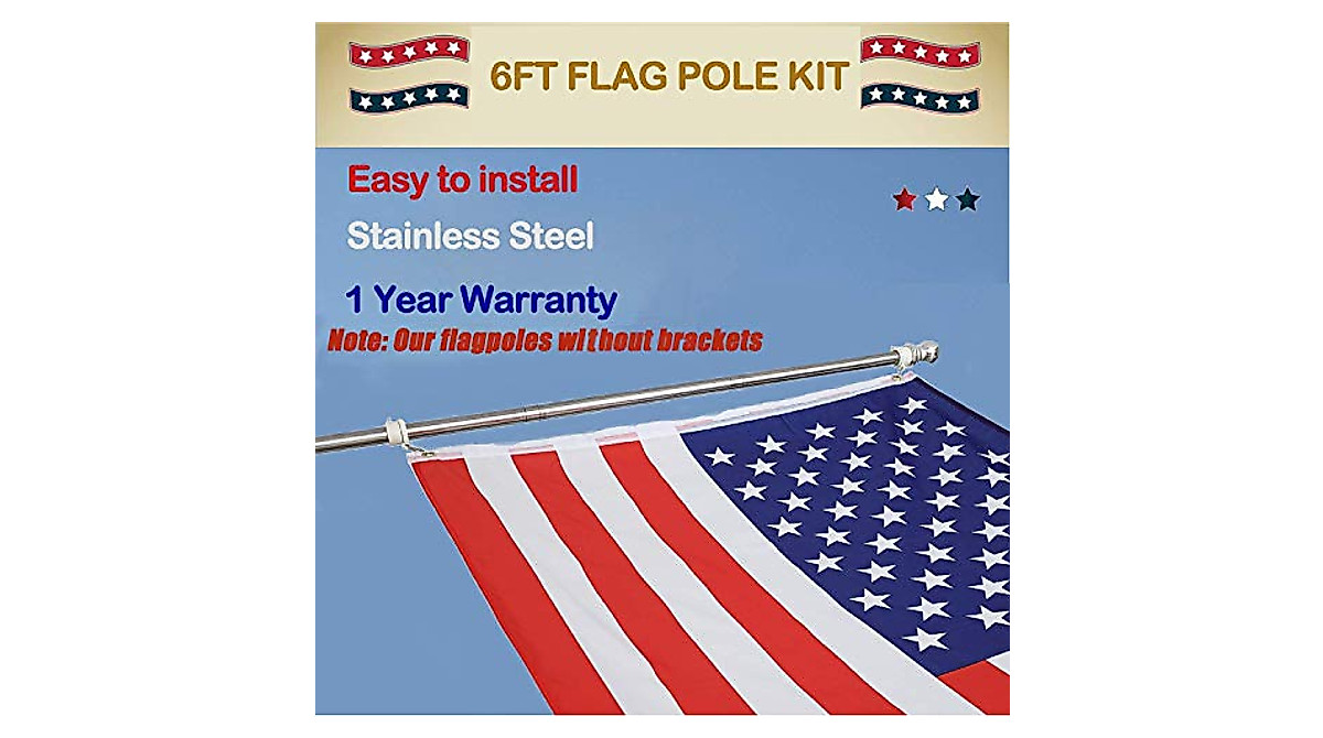 6FT Stainless Steel Flag Pole Kit for American & State Flags