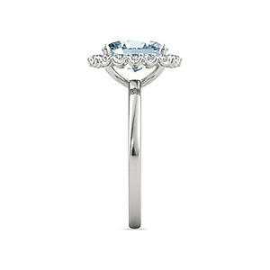 PB Collection Oval Blue Aquamarine and Diamond Halo Engagement Ring in 925 Sterling Silver 7