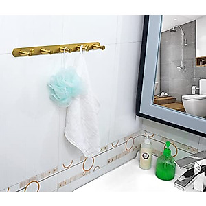 Estrend Key Holder for Wall Bronze Coat Rack Wall Mount Towel Racks for Bathroom Stainless Steel Brushed Gold Coat Rack with 5 Hooks, 15" - for Entryway, Living Room, Hotel