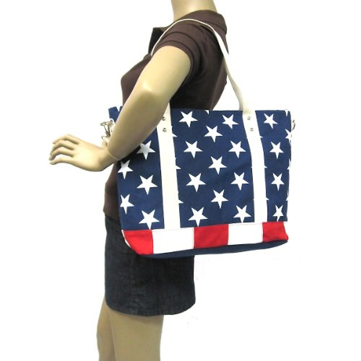 WonderMolly Stars and Stripes USA Flag Canvas Tote Bag
