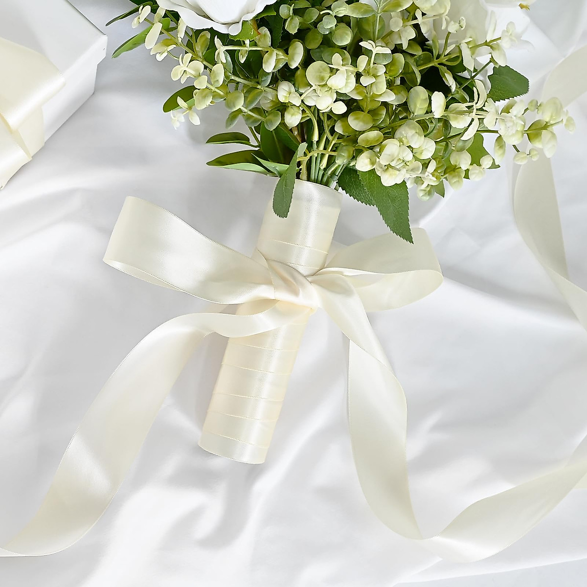 LEEQE Double Face Ivory Satin Ribbon 1-1/2 inch X 50 Yards Polyester Ivory Ribbon for Gift Wrapping Very Suitable for Weddings Party Hair Bow Invitation Decorations and More