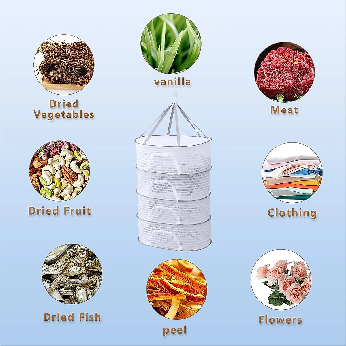 Herb Drying Rack Hanging Drying Rack Mesh for Plants Herb Dryer 4 Layer Collapsible Dry Net with Zipper, Hanging Mesh Net for Plants Hanging Drying, Clothes Dry Basket for Fruits, Flowers, Fish, Doll