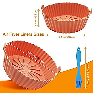 Jasilon [UPGRADED LARGE]Air Fryer Liners with Basting Brush,Non-Stick Air Fryer Silicone Pot,Replacement Basket of Flammable Parchment Paper Liner,Food Grade Reusable Air Fryer Accessories-Orange