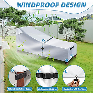 Zenicham Patio Chaise Lounge Cover with Handles, Outdoor Lounge Chair Cover Waterproof UV Resistant, Patio Furniture Covers with Air Vent (76L x 32W x 32H) inch