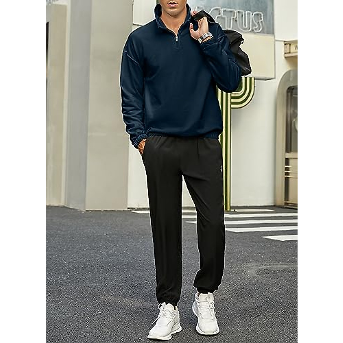 JMIERR Quarter Zip Pullover Men Stand Collar Long Sleeve Fall Sweatshirt, US 40(M), Blue