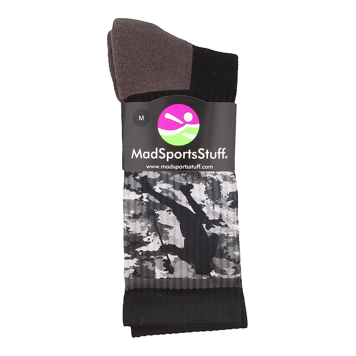 MadSportsStuff Lacrosse Socks with Player on Camo Background Crew Socks (Red/Black, Large)