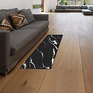 Anti-Fatigue Kitchen Mats Standing Rugs Set of 2 Black and White Marble Style Non-Slip Area Runner Floor Doormat Mondern Crack Art Washable Cushioned Carpet for Bedroom Bathroom Decor