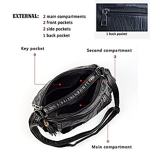 ELDA Crossbody Bag for Women with Tassel Pocketbooks Soft PU Leather Ladies Purses and Handbag Multi Pocket Shoulder Bag