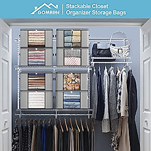 GoMaihe Clothes Storage Bags 6 Pack, Foldable Storage Bins Closet Organizers Stackable Containers with Reinforced Handles and Lids, Clothing Blanket Toy Shoe Comforters Pillow Organization, Grid Gray