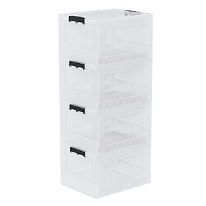 Esdiplot 4 Packs Clear Plastic Collapsible Storage Boxes, Folding Plastic Containers with Lids, 30 L