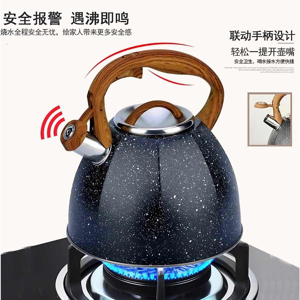 Tea Kettle Stovetop Whistling Teapot 3L Whistling Tea Kettle Stainless Steel Stovetop Teapot Whistle Kettle With Heat Resistant Handle Whistle Kettle Stove Top Kettle (Color : Red, Size : 22 * 25cm)