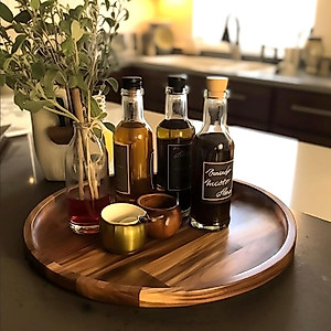 Round Wood Tray Made of Acacia Wood,Decorative Tray for Kitchen Dining Room Table，Wood Tray for Home Decor,Coffee Table Tray for Coffee Table and Home Decor